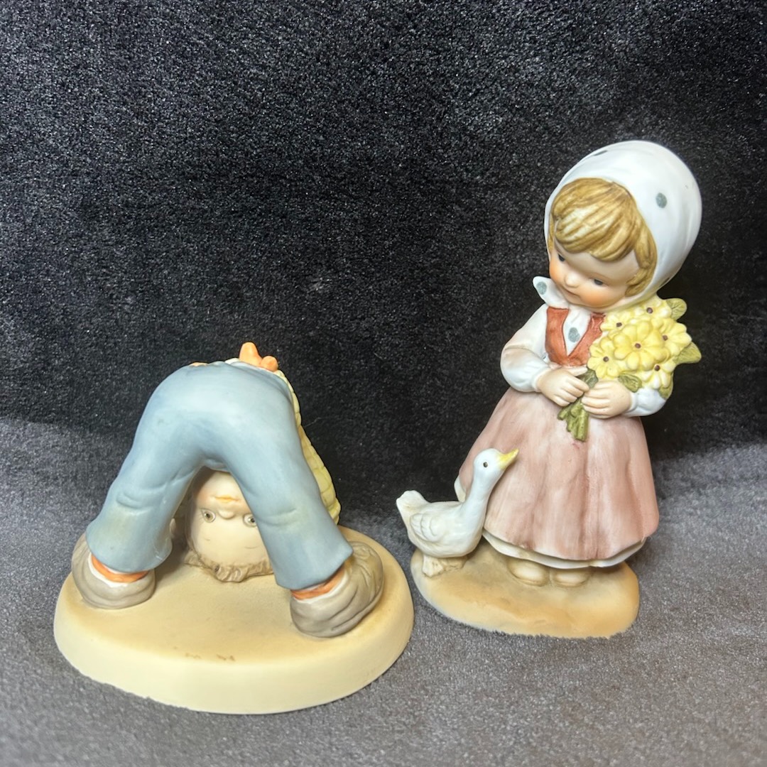 2 Enesco Collection 1980 And 1989 Vintage Figurines Girl And Boy