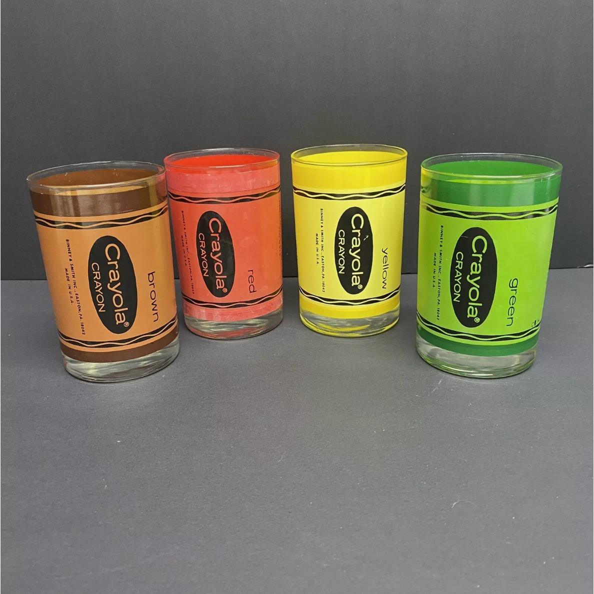 Vtg Crayola Crayon Drinking Glass SET of 4 by CERA for Binney & Smith