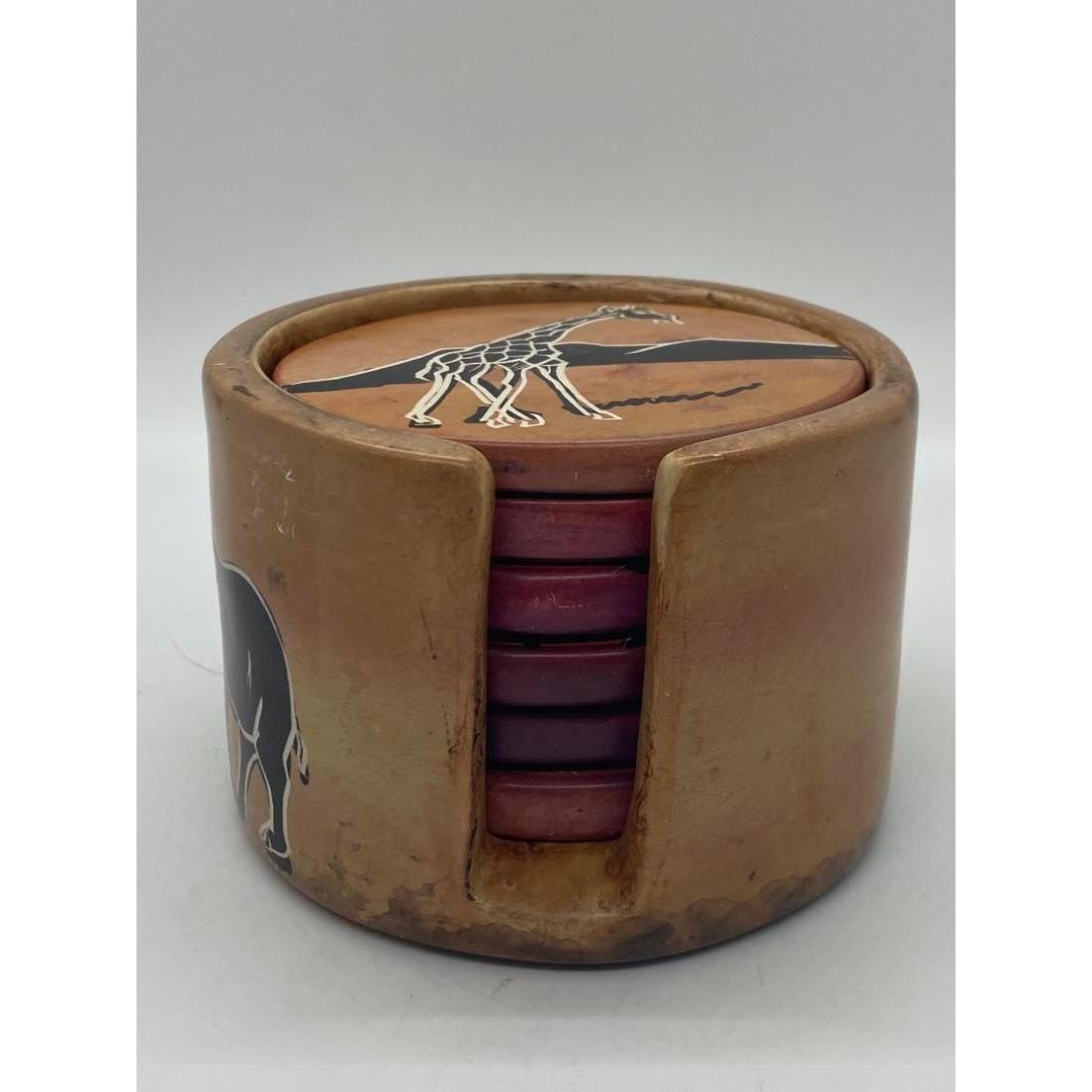 Vintage African Animal Soapstone Coasters in Holder – set of 6 Coasters