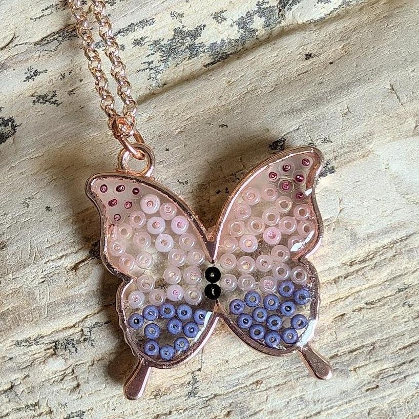 Sela s Mosaic Butterfly Necklace Rose Gold Multi Color