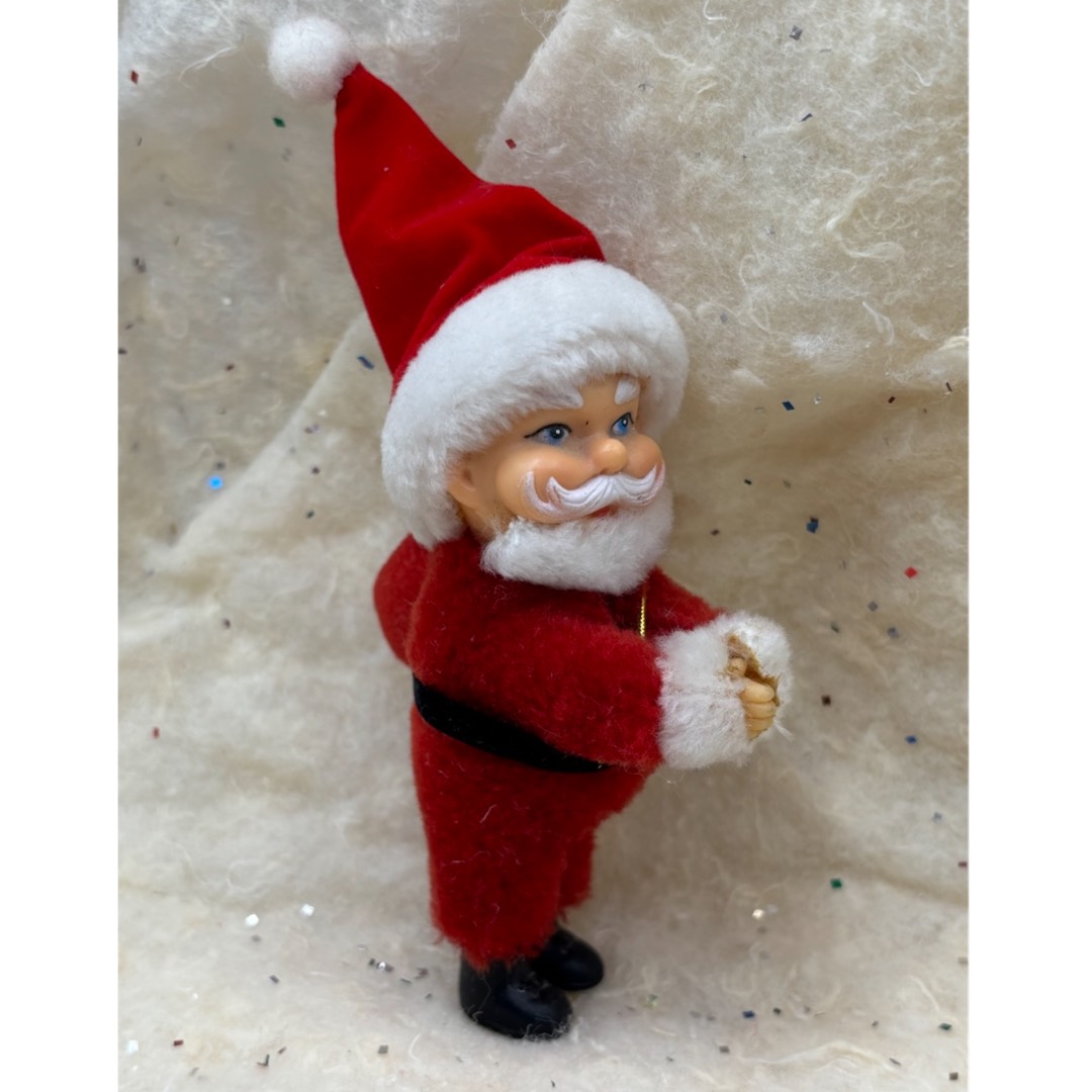 Vintage Plush Santa Claus Clip-on Christmas Tree Hugger Ornament Korea