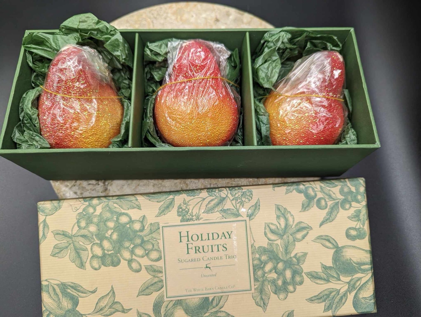 Sugared Candle Trio By White Barn Candle Company Of Pears