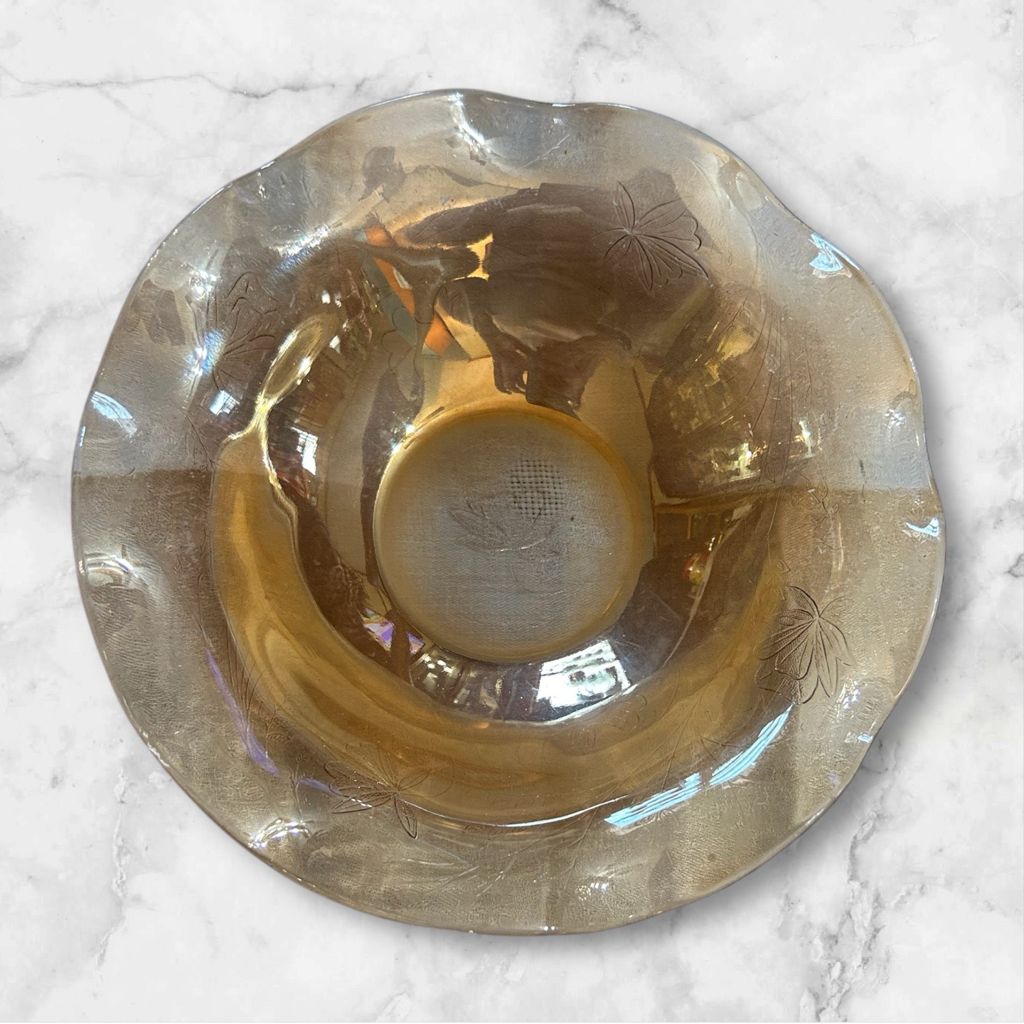 Vintage Floragold Carnival Glass Ruffled Bowl In The Louisa Pattern By ...