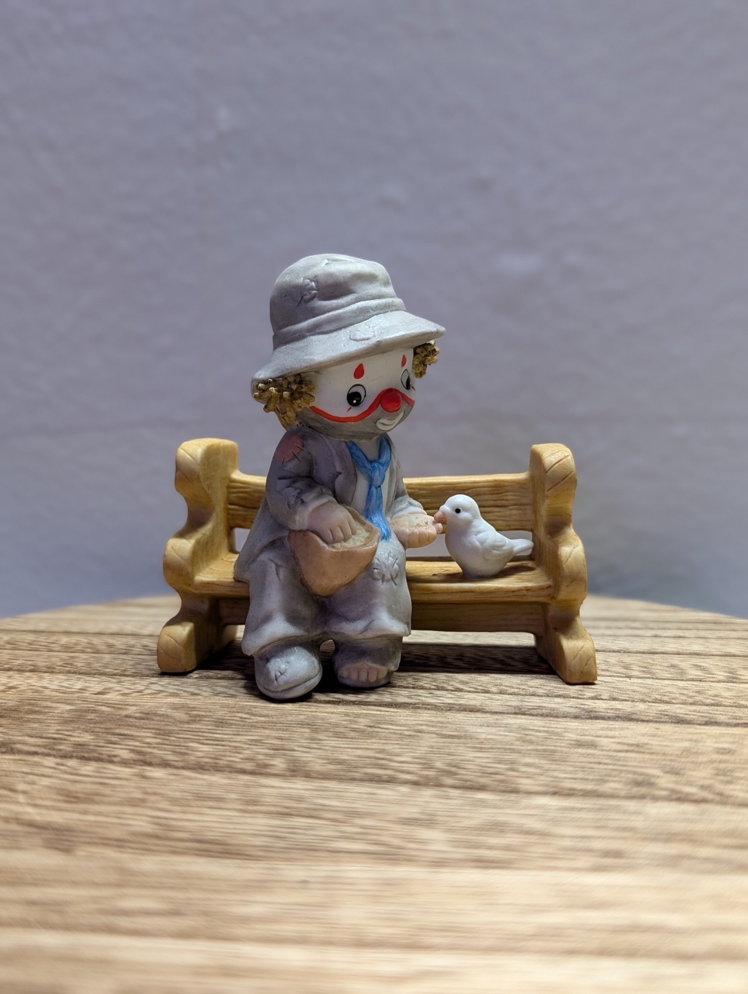 Vintage 1987 Enesco Li’l Vagabond Hobo Clown Feeding Bird Bisque Figurine