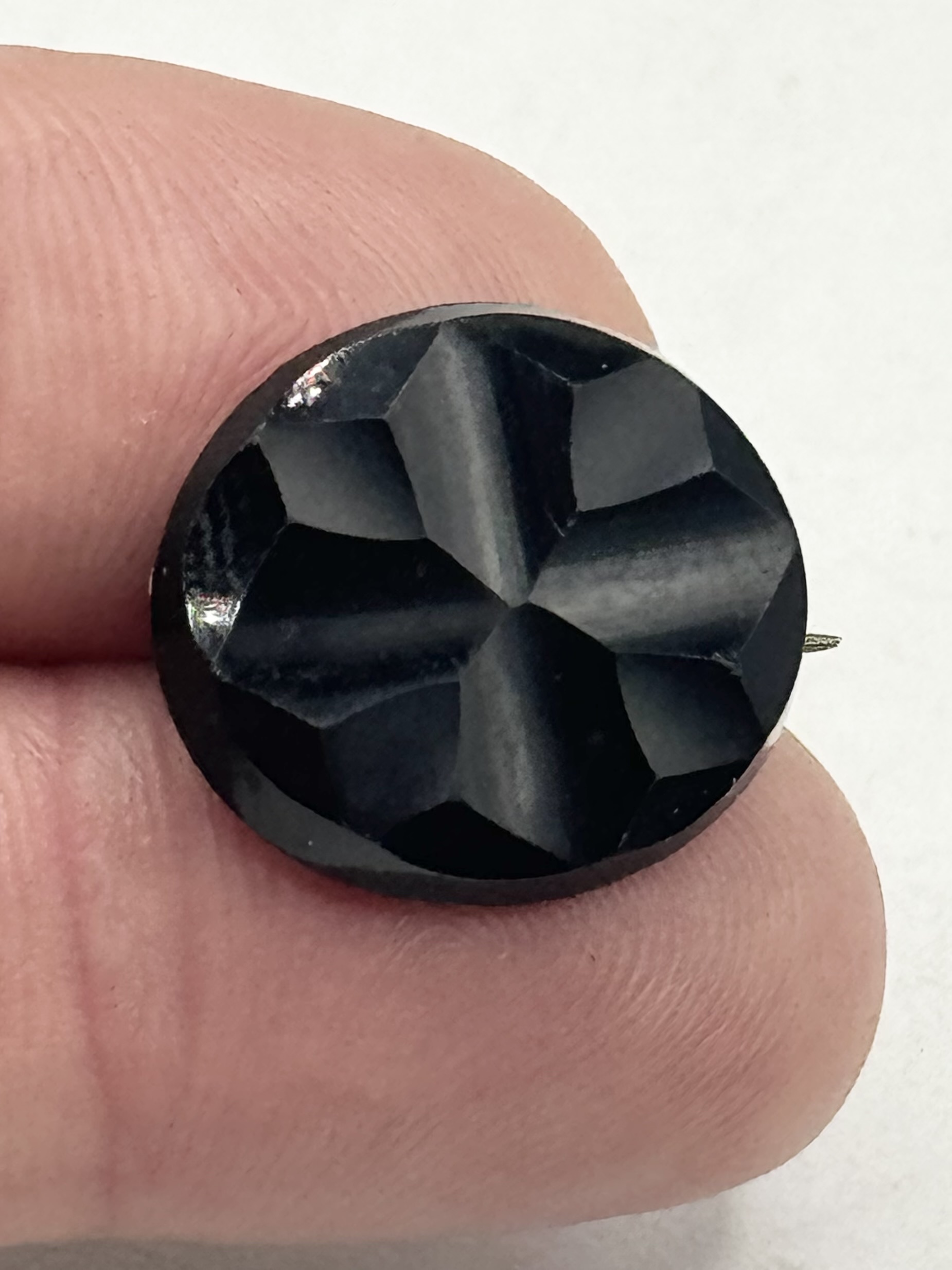 Antique Victorian black jet carved cross mourning pin