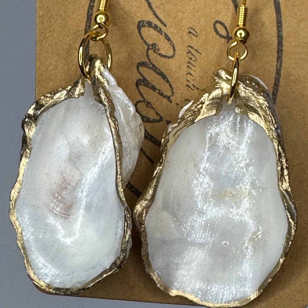 A 'Touch of the Coast' Oyster Shell Earrings with gold painted rim, New ...