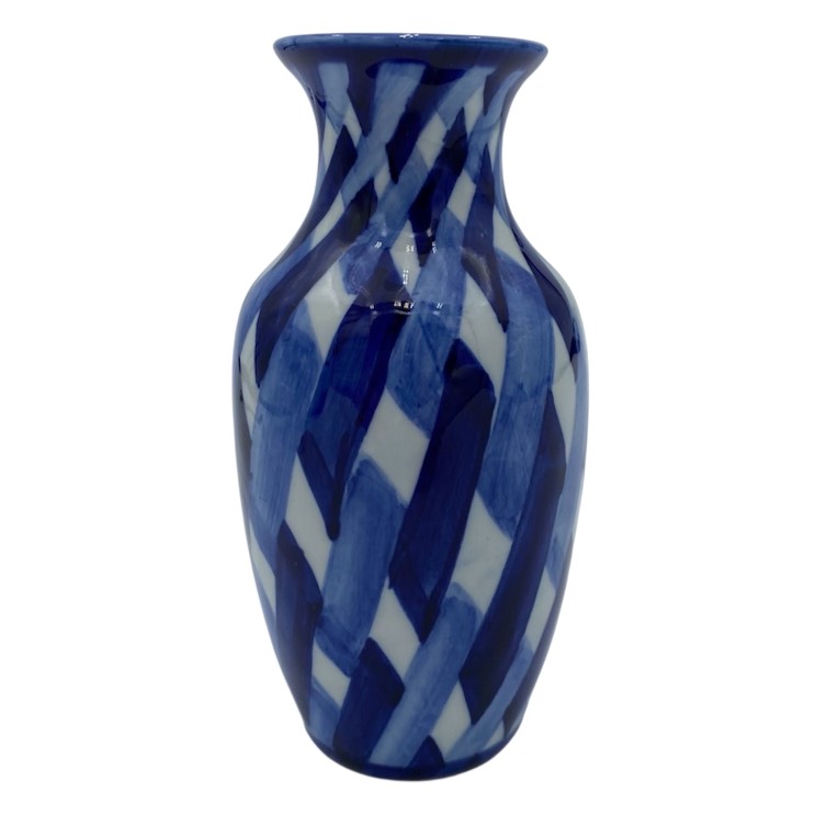 Braided Sapphire Blue, Cornflower Blue and White Ceramic Vase, 6"