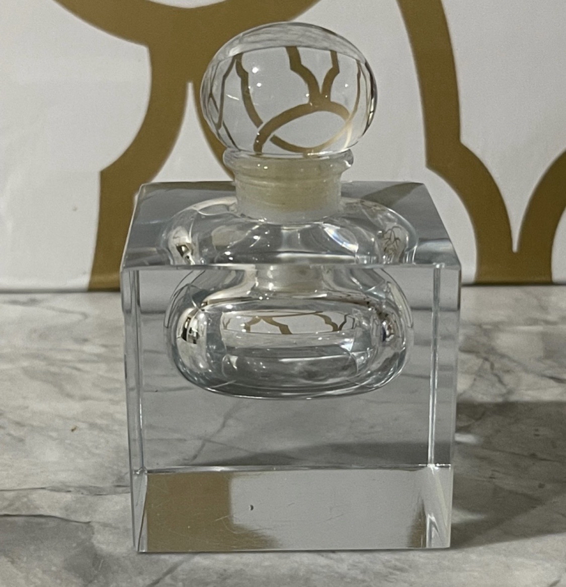 Vintage Square Glass Cubed Inkwell Perfume Apothecary Bottle