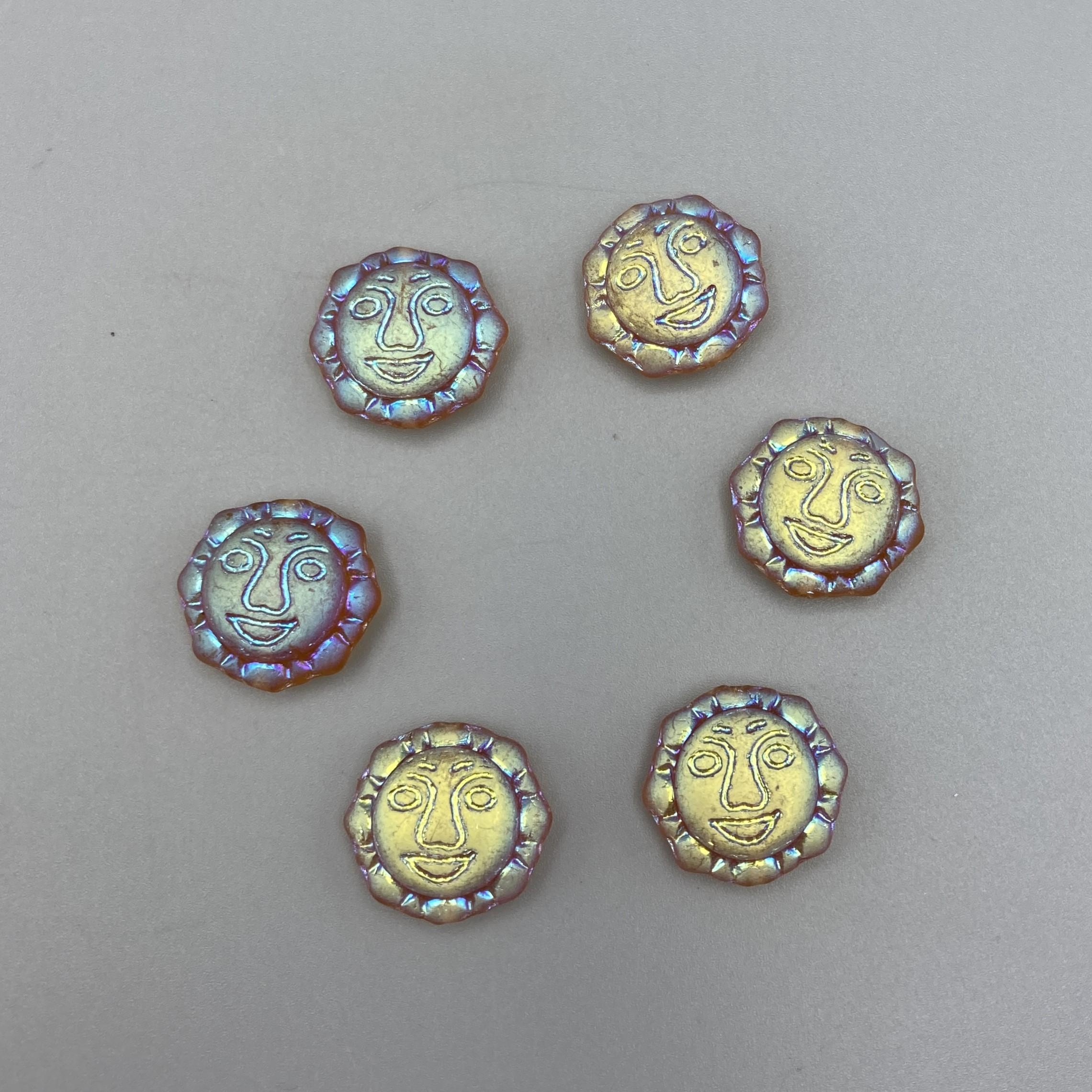 6 Vintage AB Yellow & Orange Sun Beads 19mm