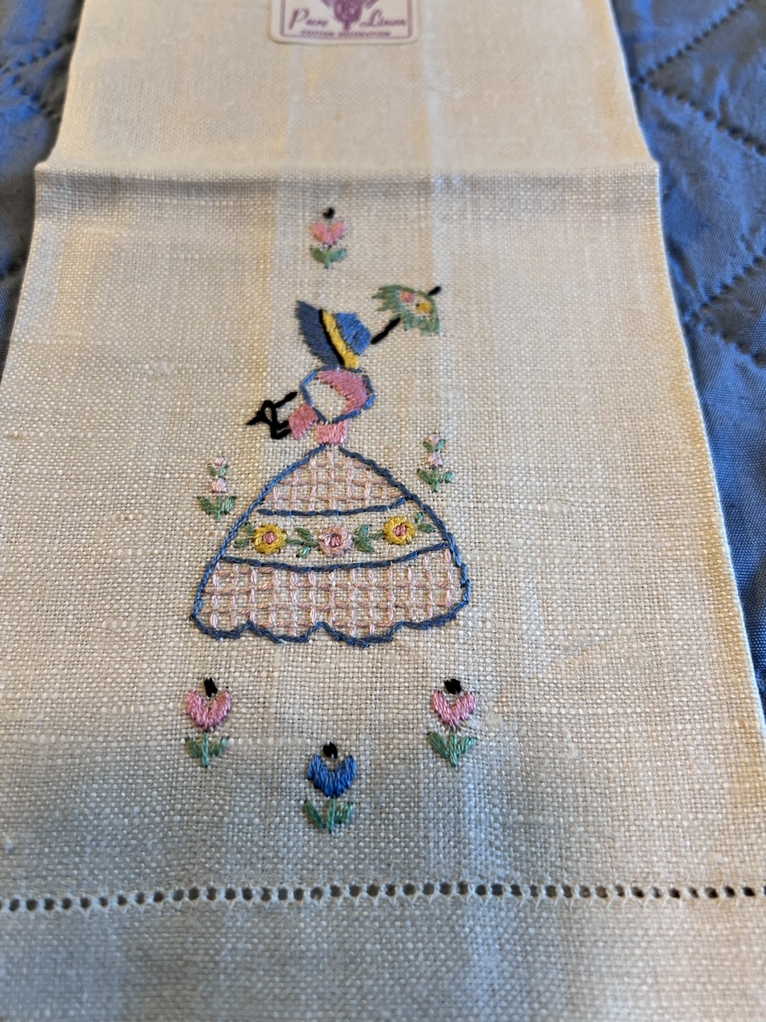 Beautiful Vintage Hand Embroidered Linen Tea Towel with Flowers and a ...