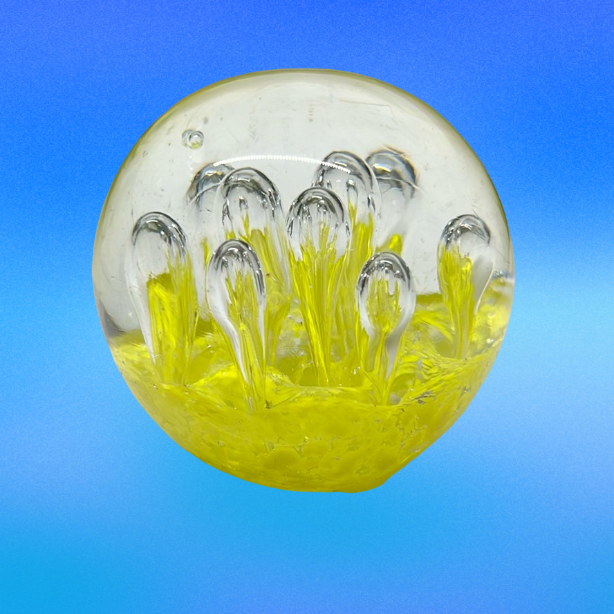 09. Vintage ART GLASS SPHERE PAPERWEIGHT, Yellow with Clear Glass ...