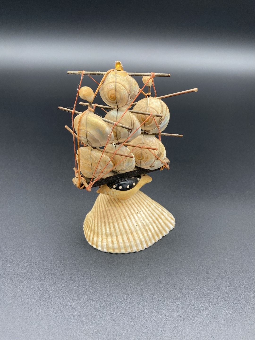 Ship Made From Shells 5.25" Tall Nautical Decor Piece - Made in Japan