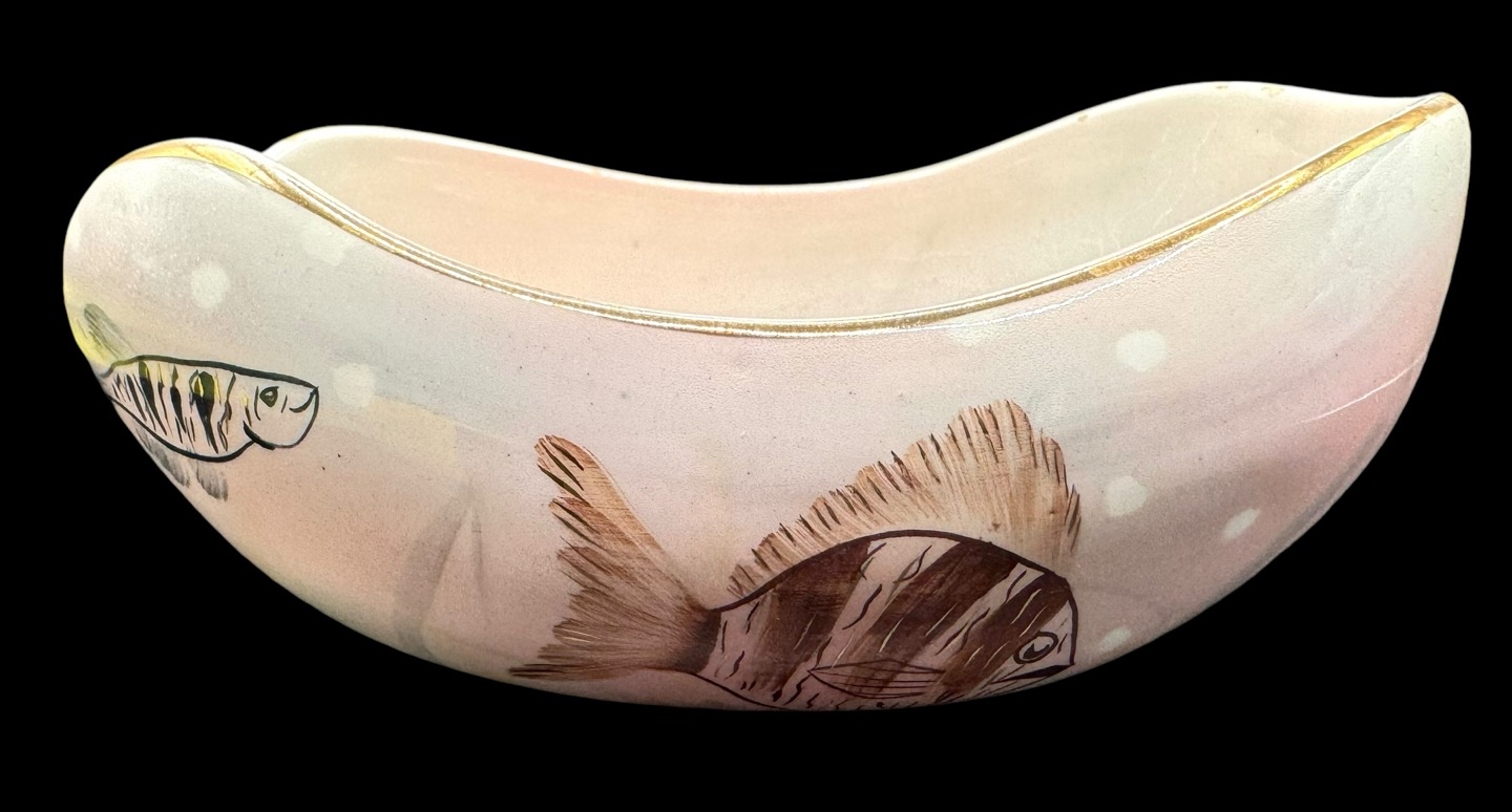 013 Hand Painted Signed Bowl Pink Mid Century Fish Weiss