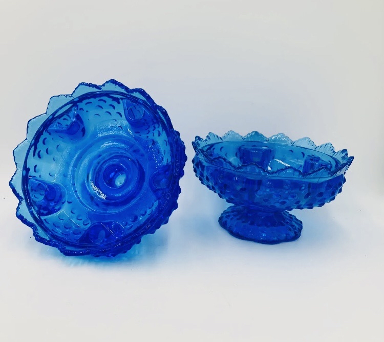 7. 2 Colonial Blue Fenton Glass 6 Candle Holder Hobnail Bowl Floral ...