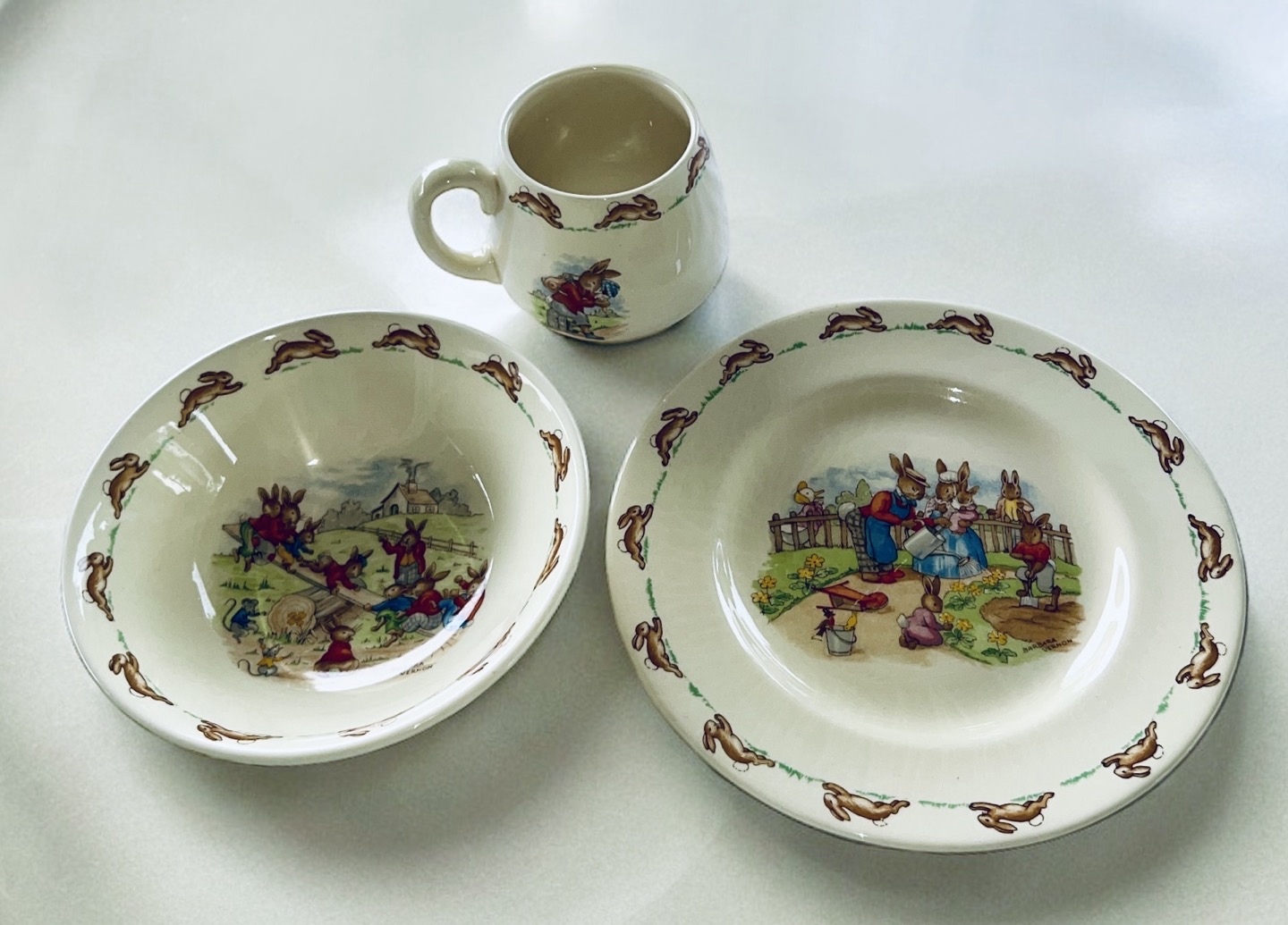 ROYAL DOULTON BUNNYKINS 3 Piece Childrens Set Plate Bowl Cup Fine Bone ...