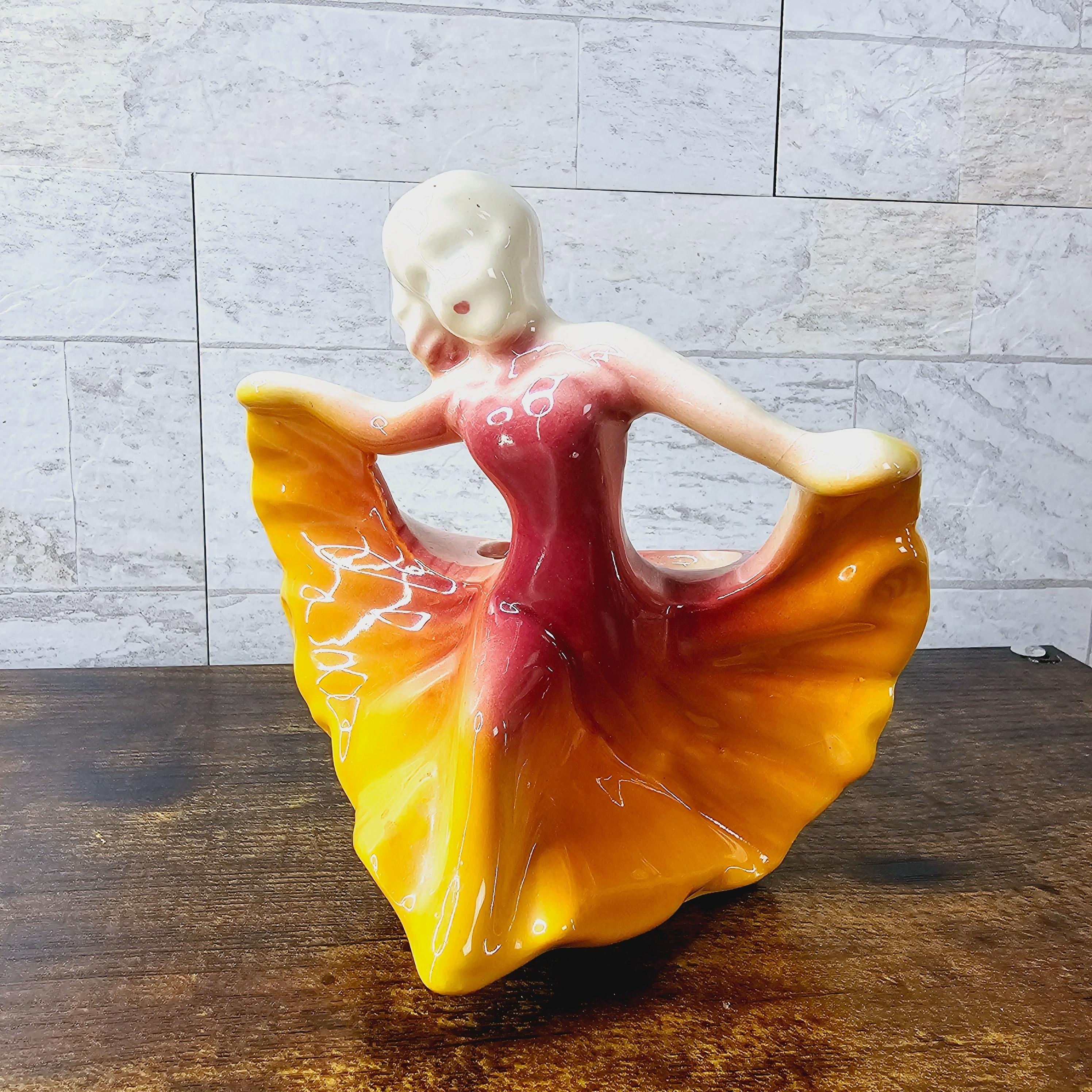 25 - Shawnee Dancing Lady Planter Pink and Orange Flowing Dress