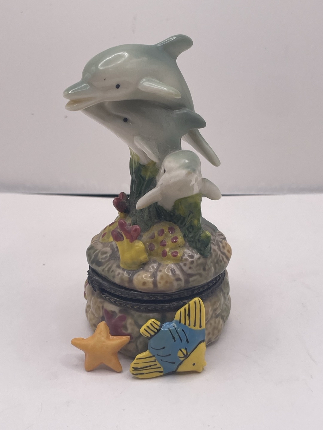 Dolphin Hinged Trinket Box With 2 Trinkets!!
