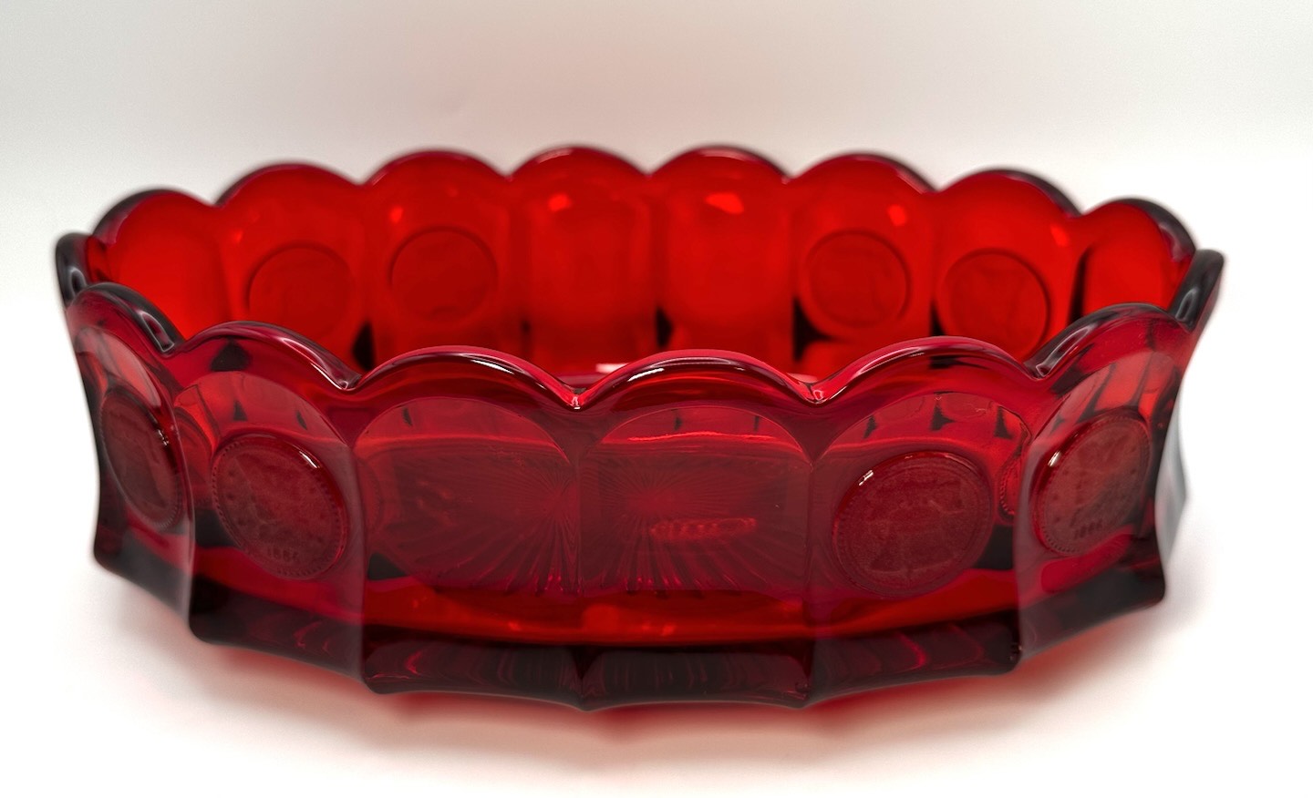 Fostoria Red Amberina Coin Scalloped Oval Serving Dish - It Glows!