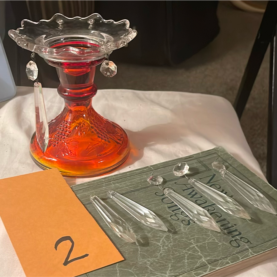 #2 Vintage Glass Bobeche w/ 6 Dangling Crystals - 1.5” Opening - Needs ...