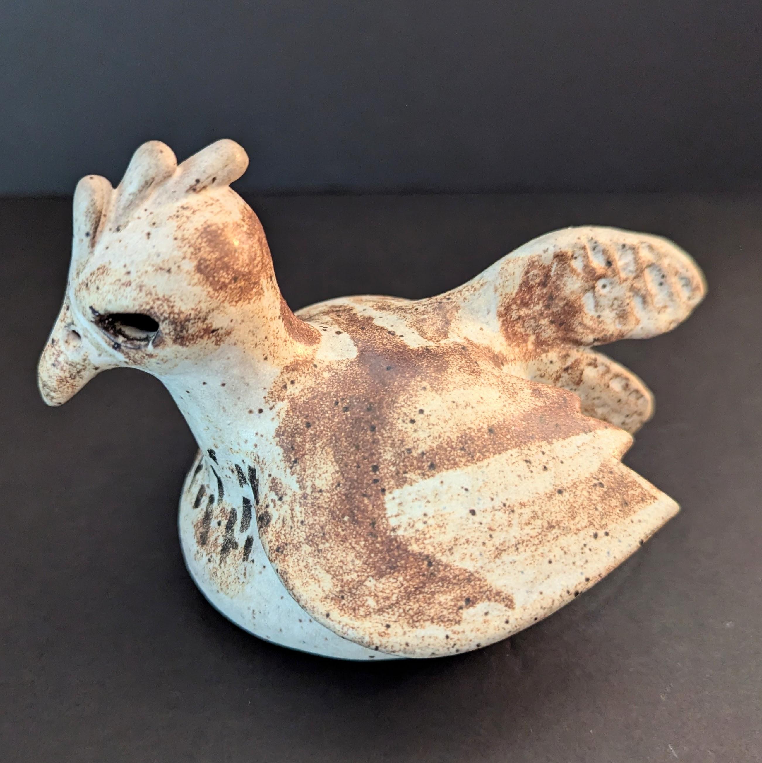 Vintage Mid Century Style Studio Pottery Bird Figurine Brown Speckled ...