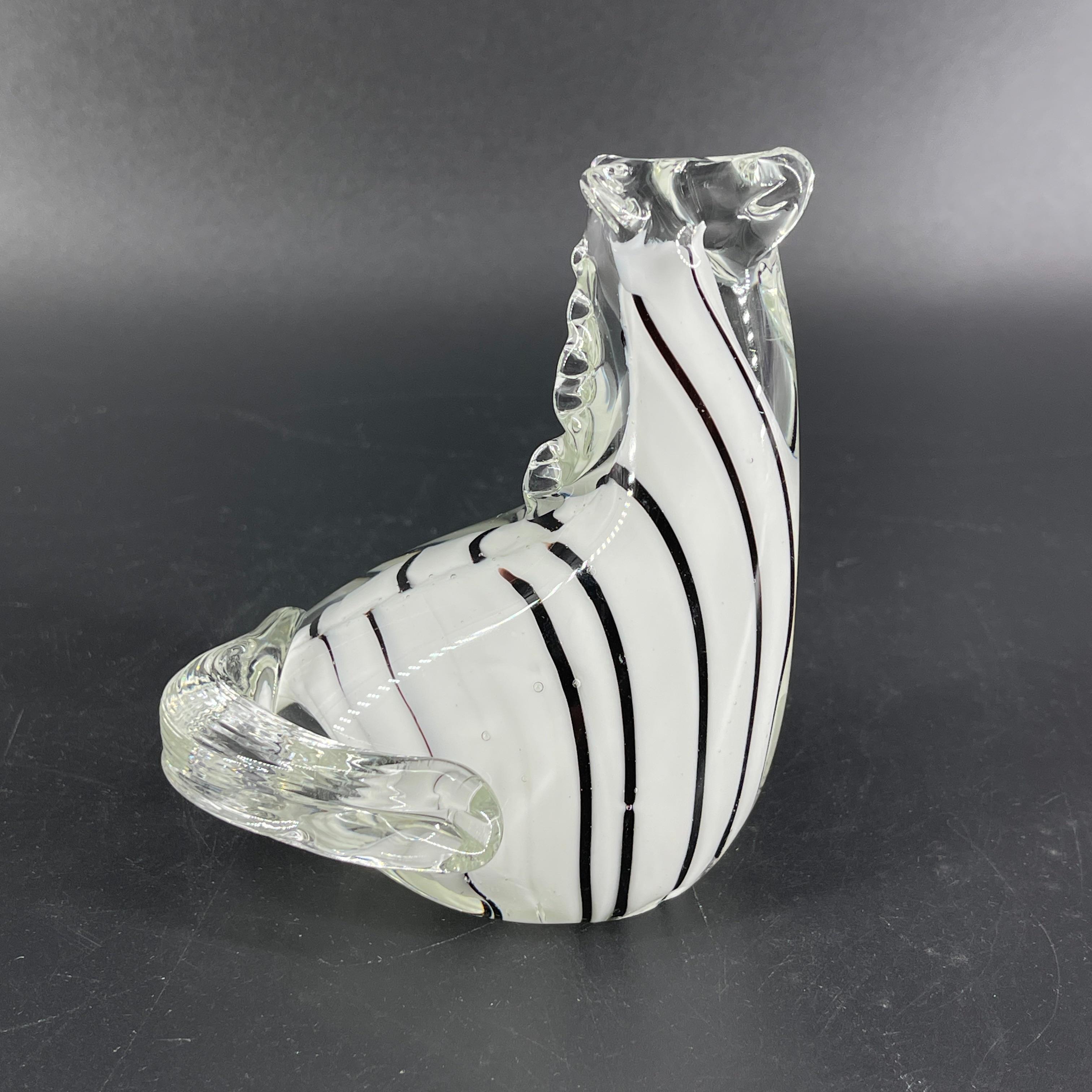 Art Glass Zebra Figurine 4” White Black Striped Paperweight Cased