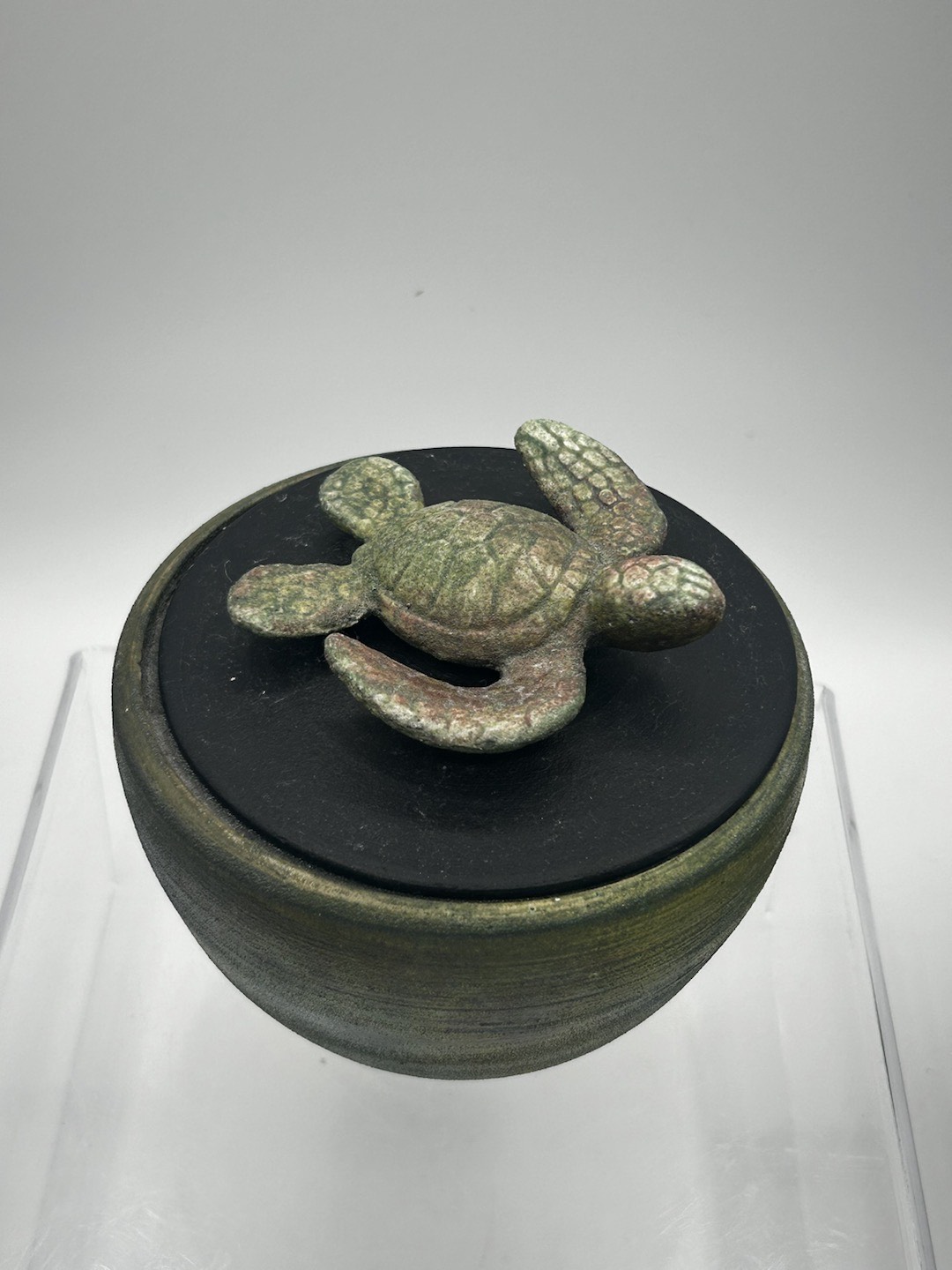 003 Raku Turtle Spirit Jar With Lid Ben Diller 5 Inches Tall