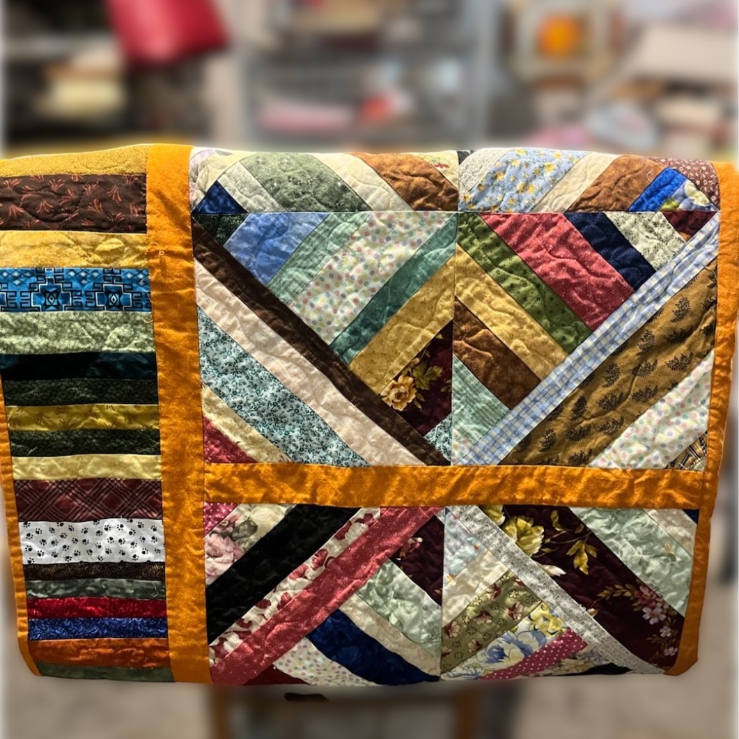 68”x50” Hand Made Orange & Multi Colored Quilt