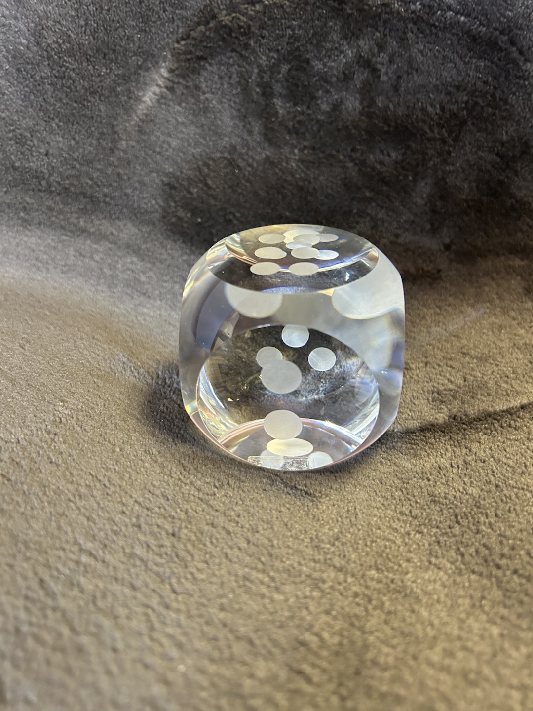 Crystal Die Fifth Avenue (Dice) Clear with Etched Circles Paperweight