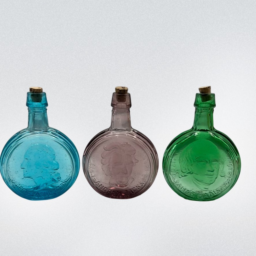 #01 - Wheaton Presidents Mini Bottles Set Of 3 Each Is 3” tall x 2.5” wide