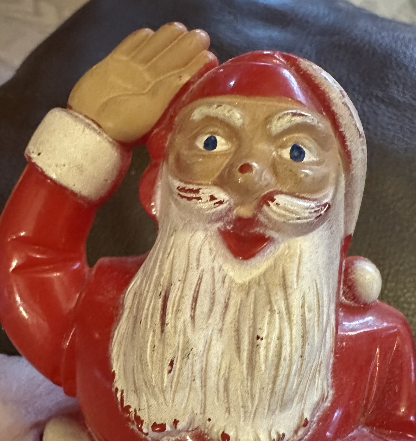 Vintage 1950’s Hard Plastic Christmas Santa in Chimney Candy Container