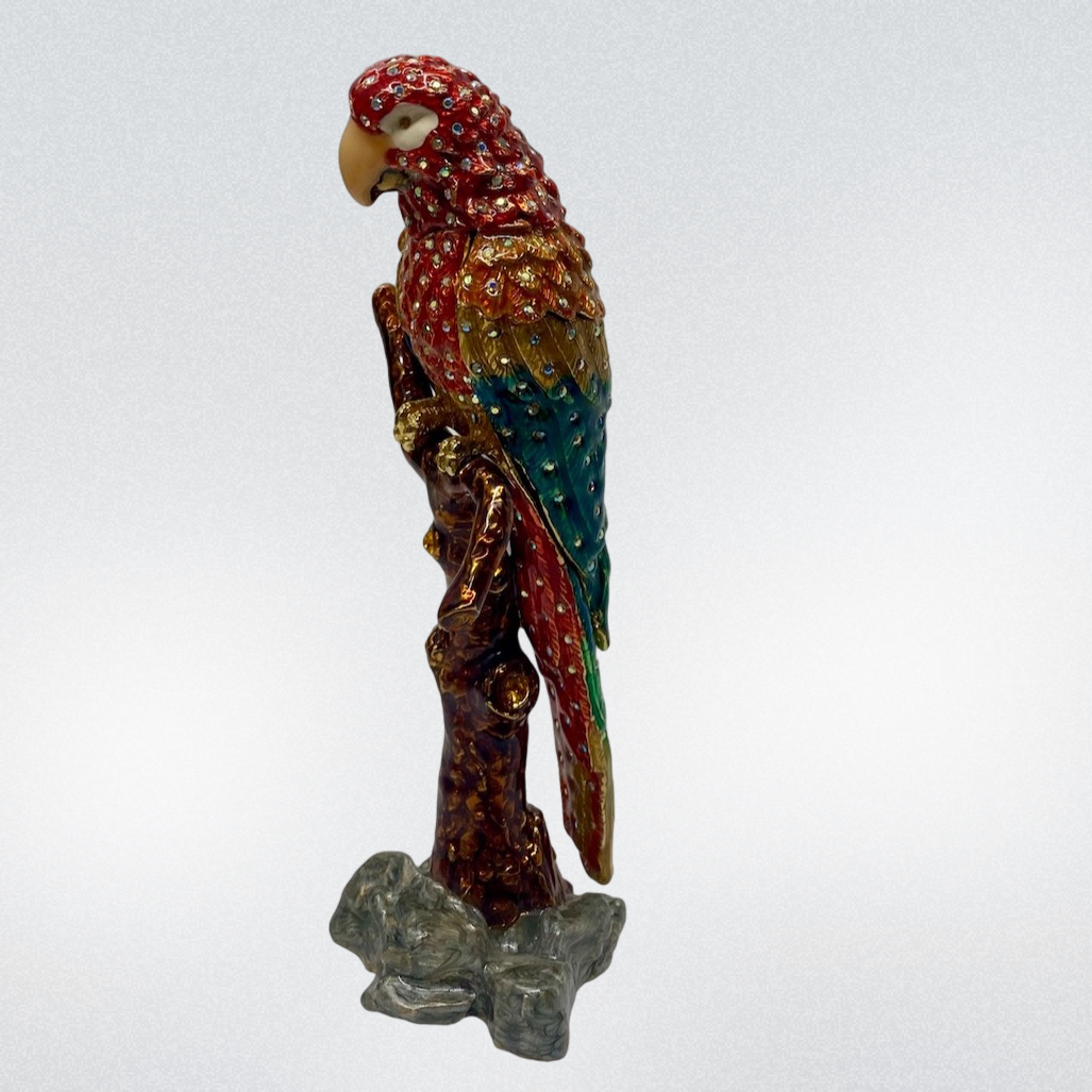 Perry Borrelli Enamel And Crystal Macaw Trinket Box