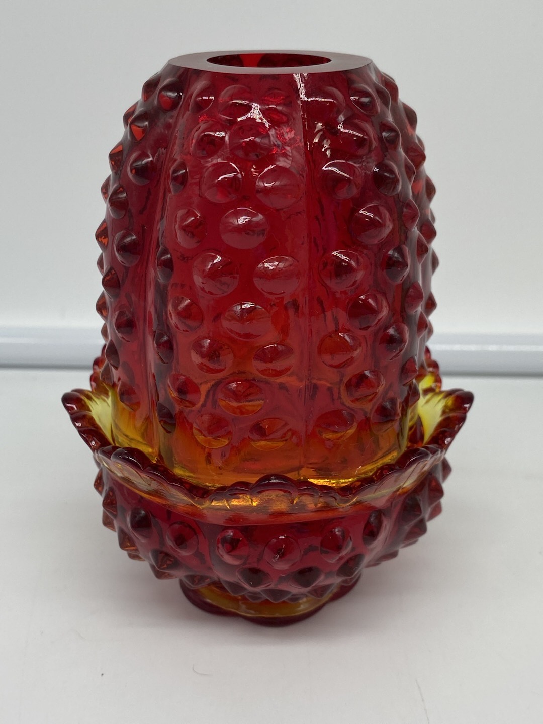 Vintage Fenton Red Amberina Fairy Light Hobnail 4-1/2” UV Glows