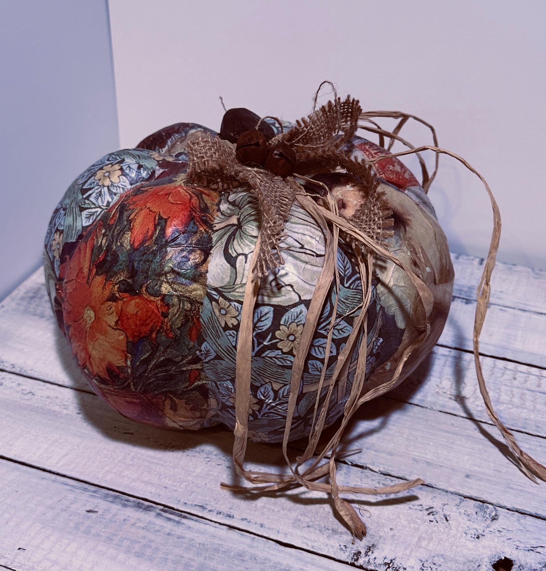 Decoupaged Paper Mache Pumpkin.