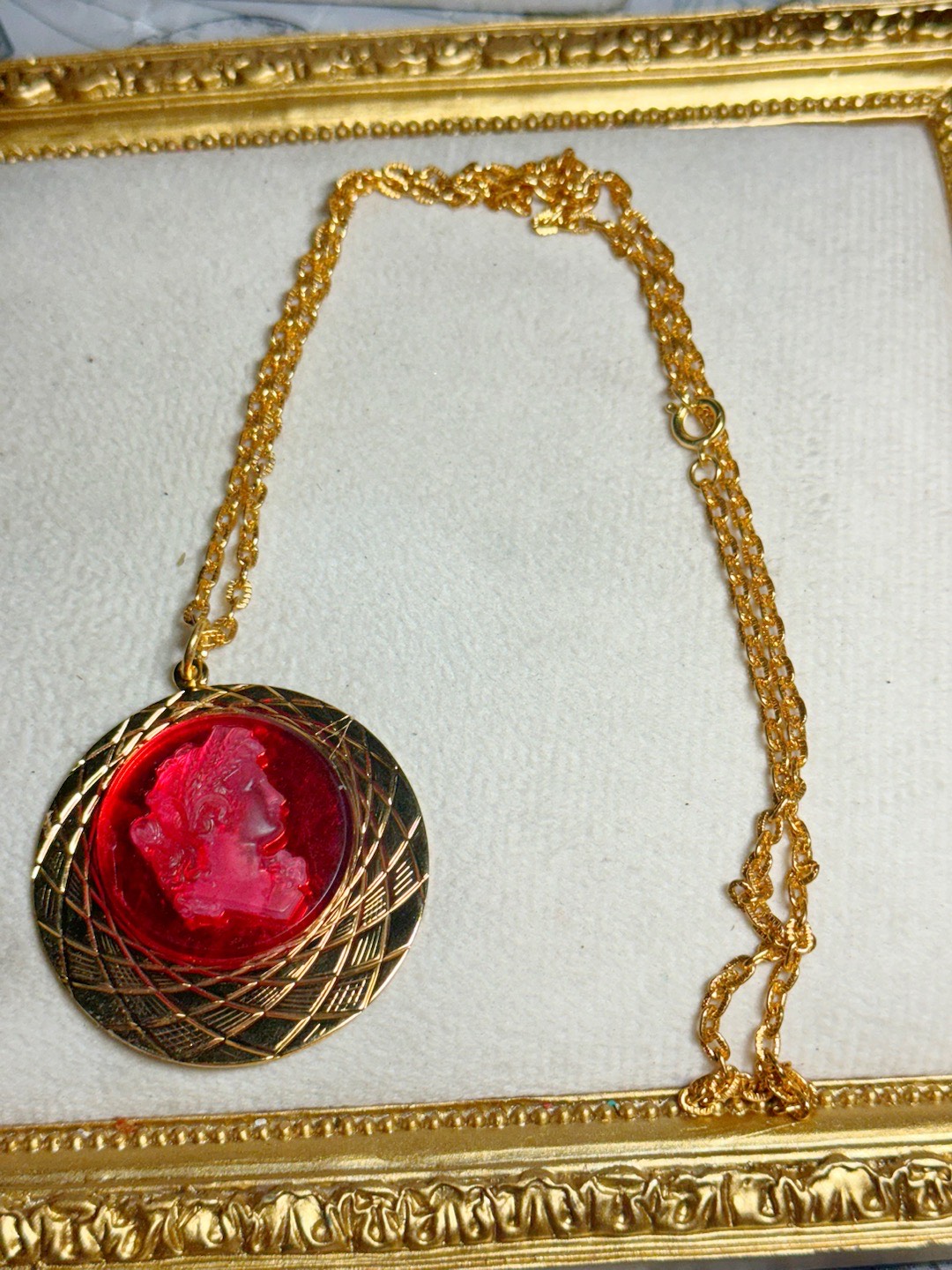 Vintage Red Cameo Necklace