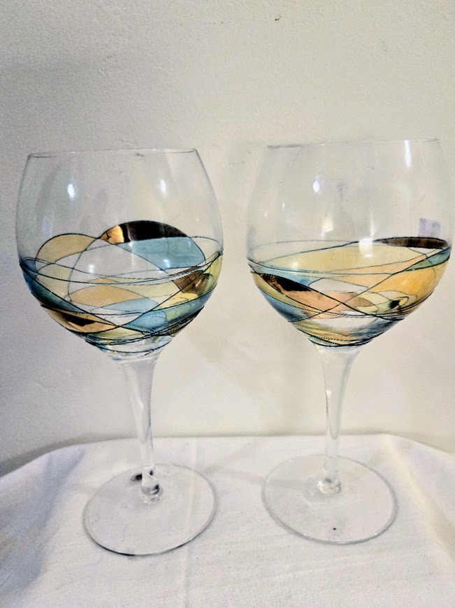 Stimas Romanian 8” Tall Stemware Stained Glass Red Wine Glass set of 2