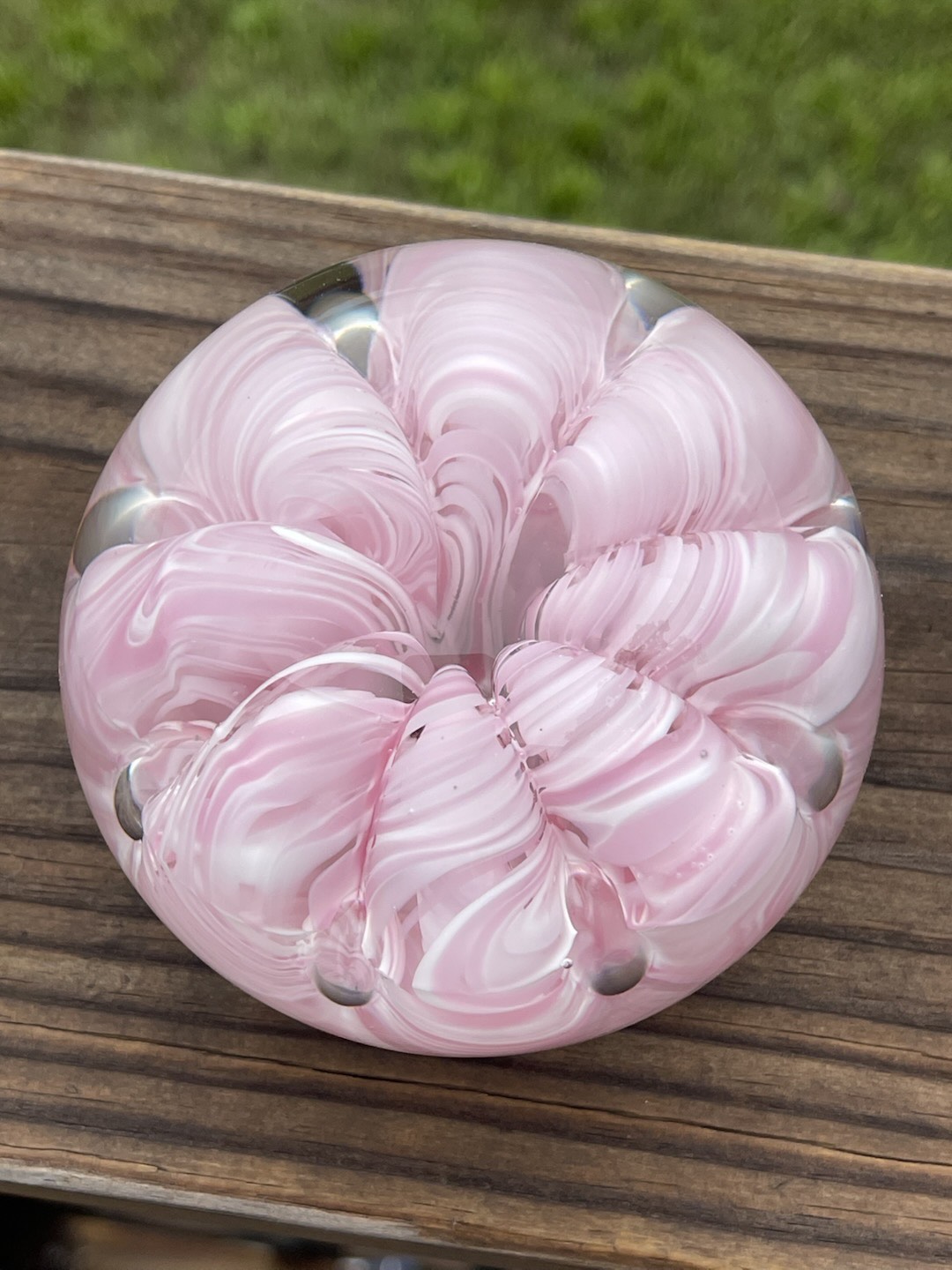Signed Joe Rice Art Glass Paperweight – Pink Pulled Feather Petals ...