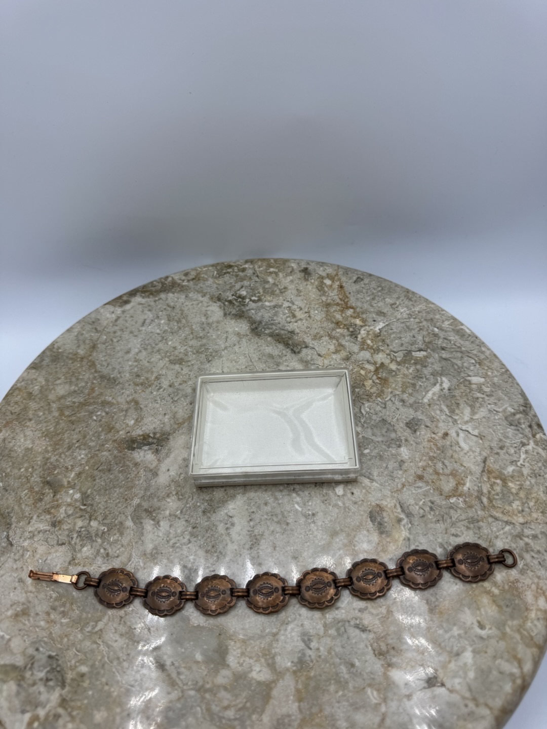 Vintage Copper Concho 8 Panel Link Bracelet 7 1/2”