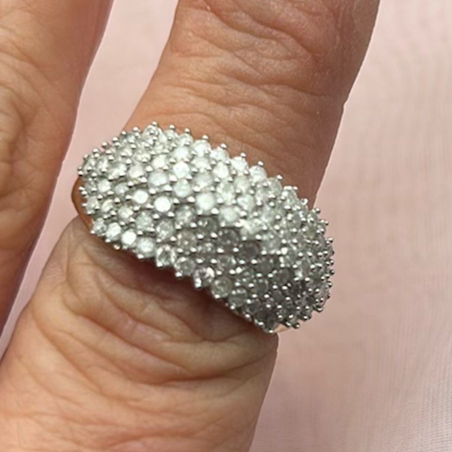 10K Gold Diamond Dome Ring – Solid Gold, Full Pavé Statement Band Size ...