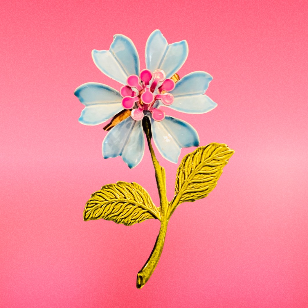 Vintage 1960’s Turquoise Blue & Fuchsia Enamel Flower Brooch