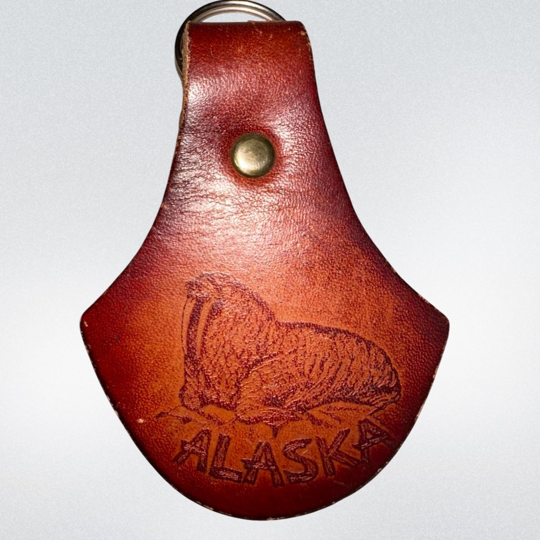 Vintage Tooled Leather Alaska Keychain