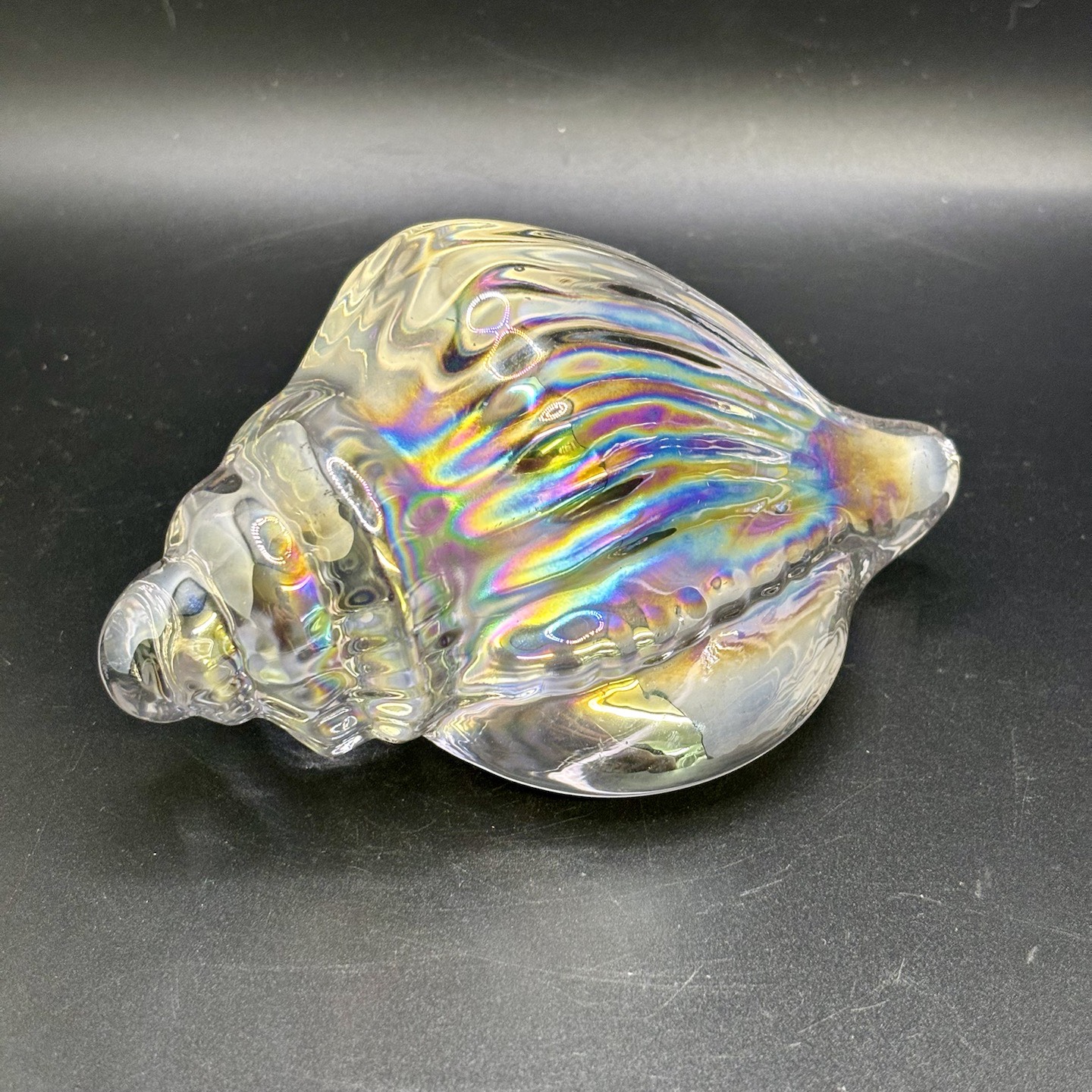Iridescent Art Glass Conch Seashell Nautical Paperweight 4.5”x2.5”