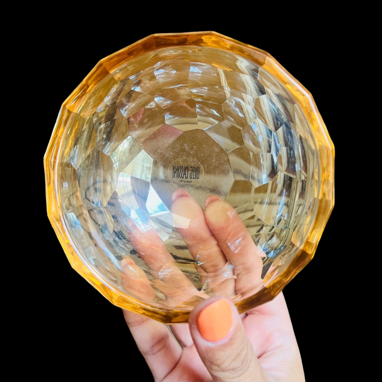 Oleg Cassini Marigold Multi-faceted Glass High Shine Bowl
