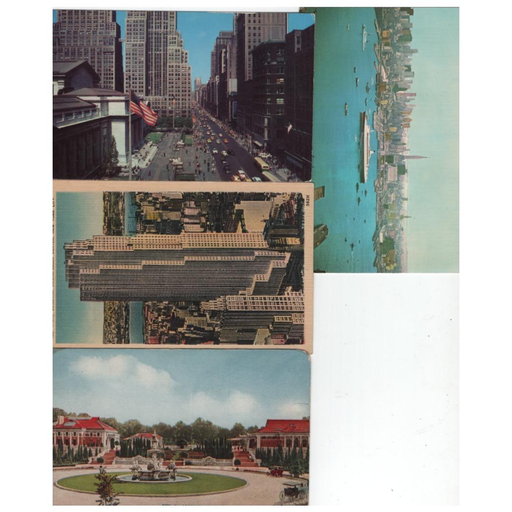 4 Vintage Post Cards New York City Unposted Skyscrapers Zoo Ships