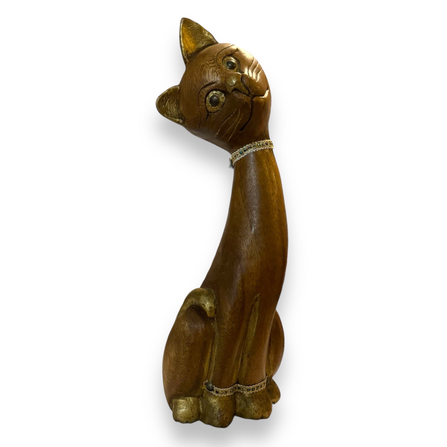 MCM Mid Century Large Carved Wood Cat Statue