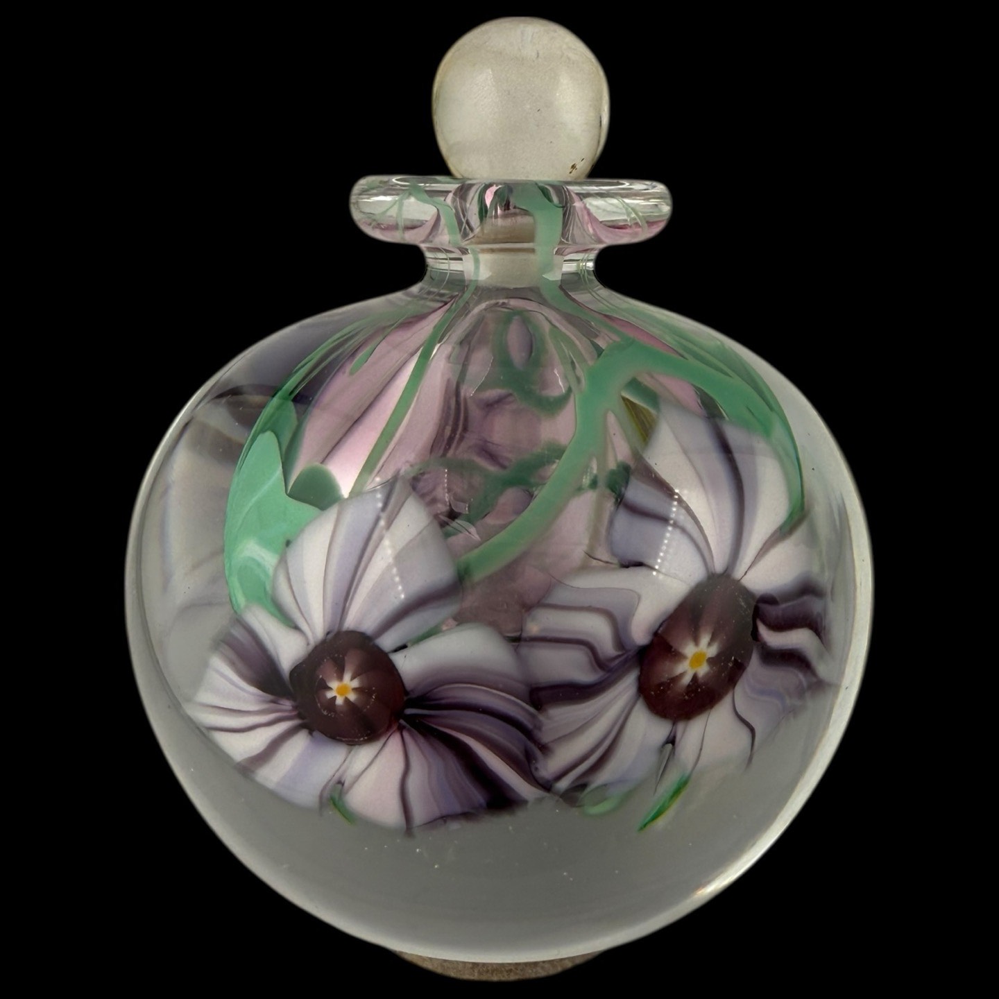 Mary Angus Layered Clematis Flower Glass Perfume Bottle 4.5”