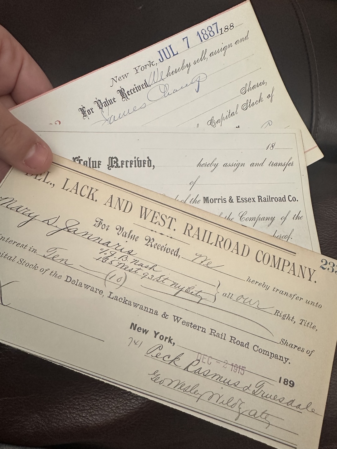 Lot Of 3 Antique Railroad Stock Certificates