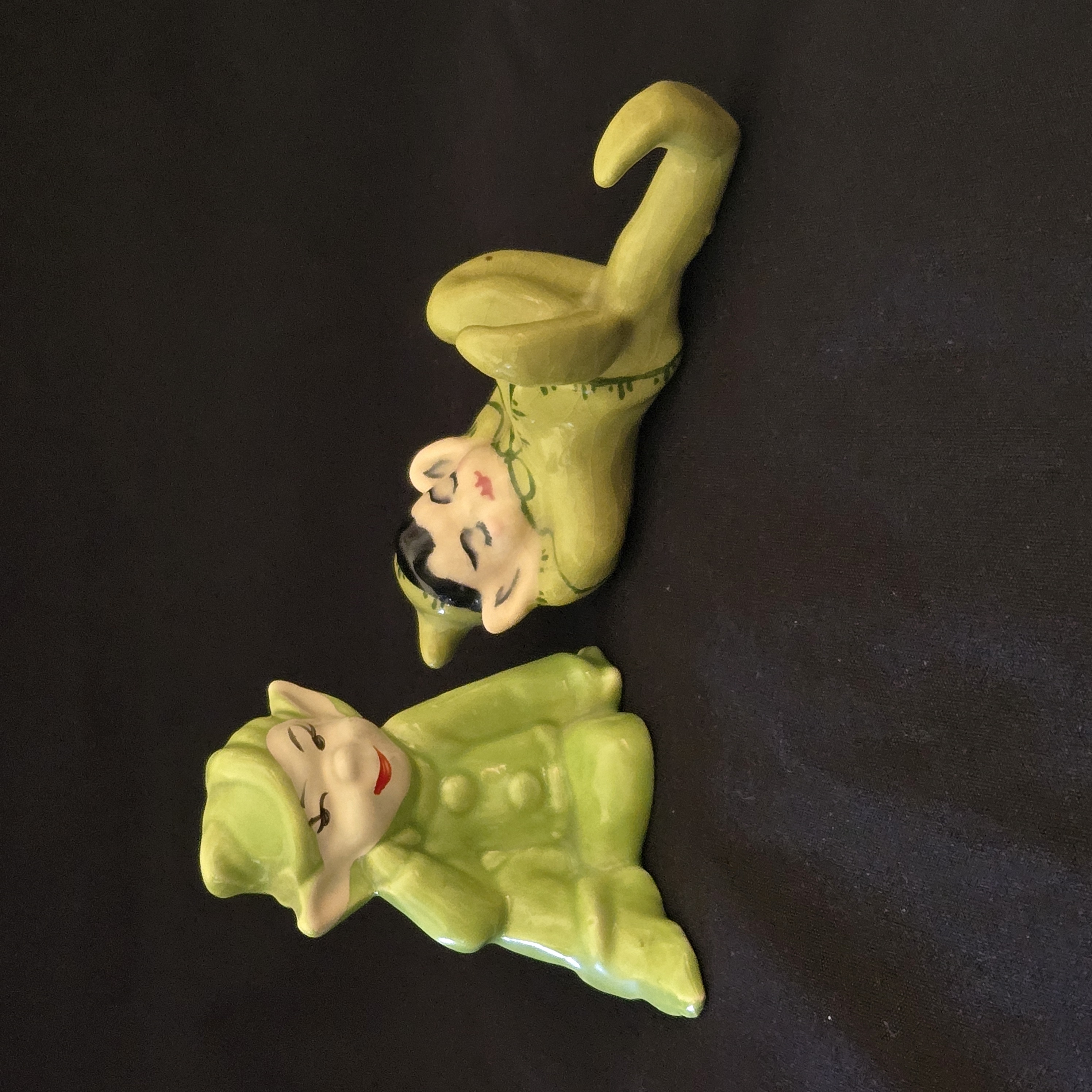 Pixie Elves Elf Ceramic Figurine Lime Green set of 2 Unbranded Vintage ...