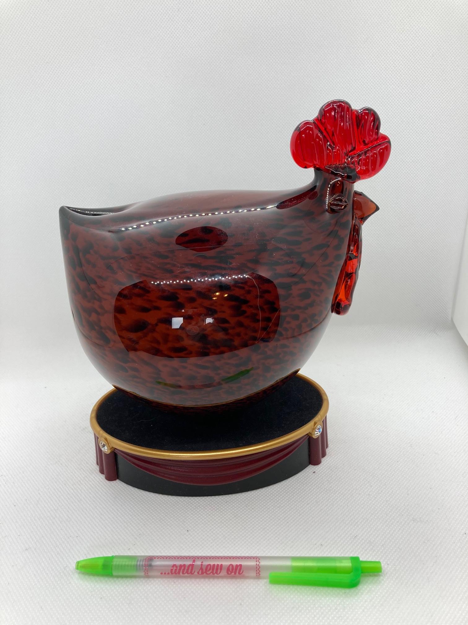 Red art glass chicken hand blown