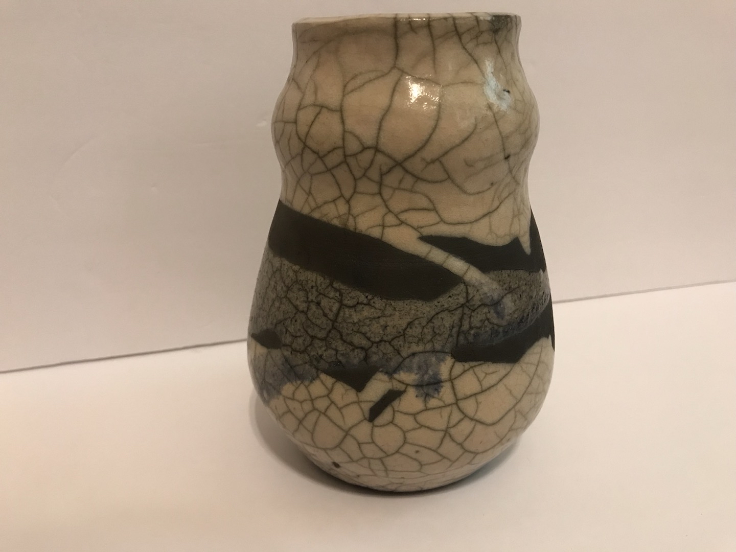 Crackle Glazed Studio Pottery Clay Raku Vase Signed