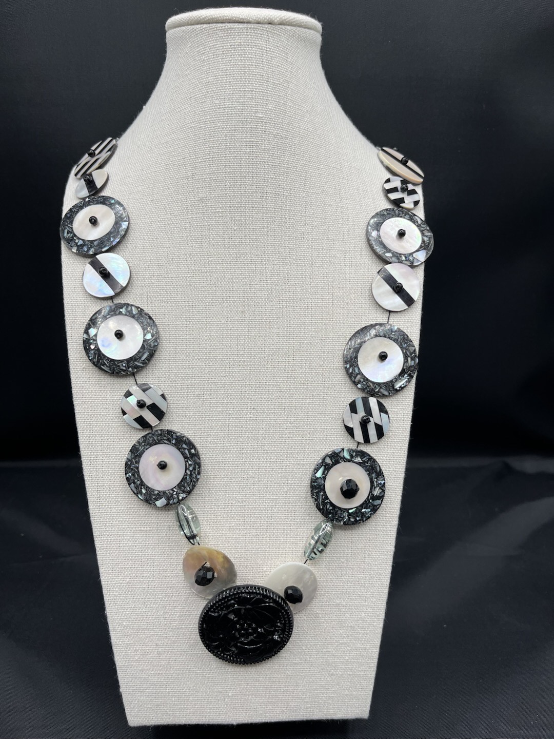 Handmade Vintage Mother Of Pearl Inlayed Button Necklace